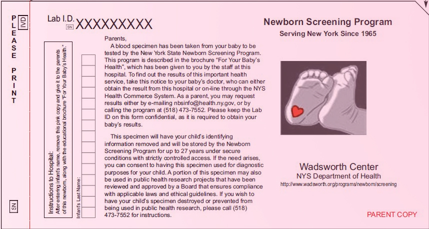 Newborn Screening - Specimen Collection | New York State Department of Health, Wadsworth Center
